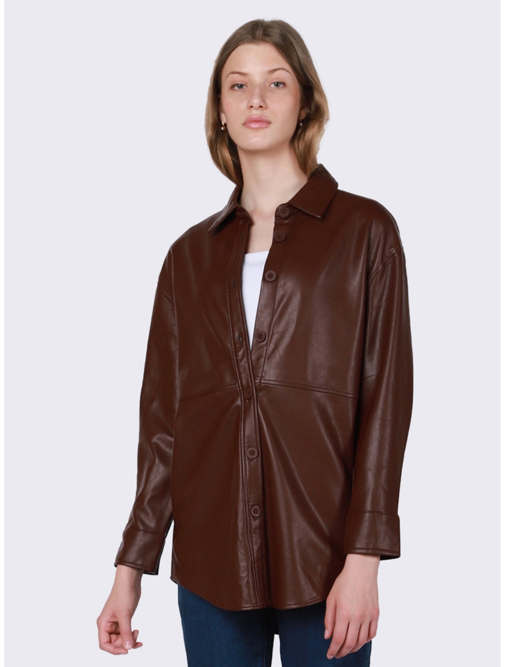 Faux Leather Overshirt – LaBelle Boutique 1984